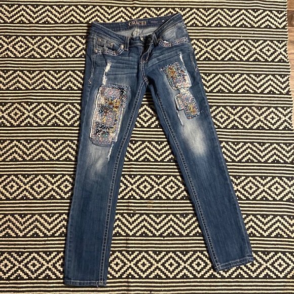 Grace in LA | Jeans | Grace In La Skinny Jeans With Patchwork Womens ...